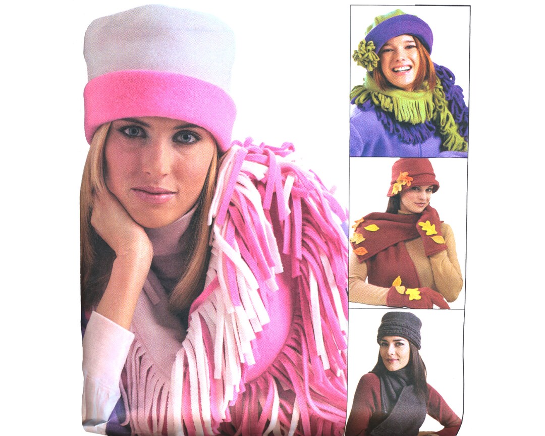 Vintage 2000s Mccalls 4182 Fleece Hat, Fringe Scarf, Gloves, Mittens ...