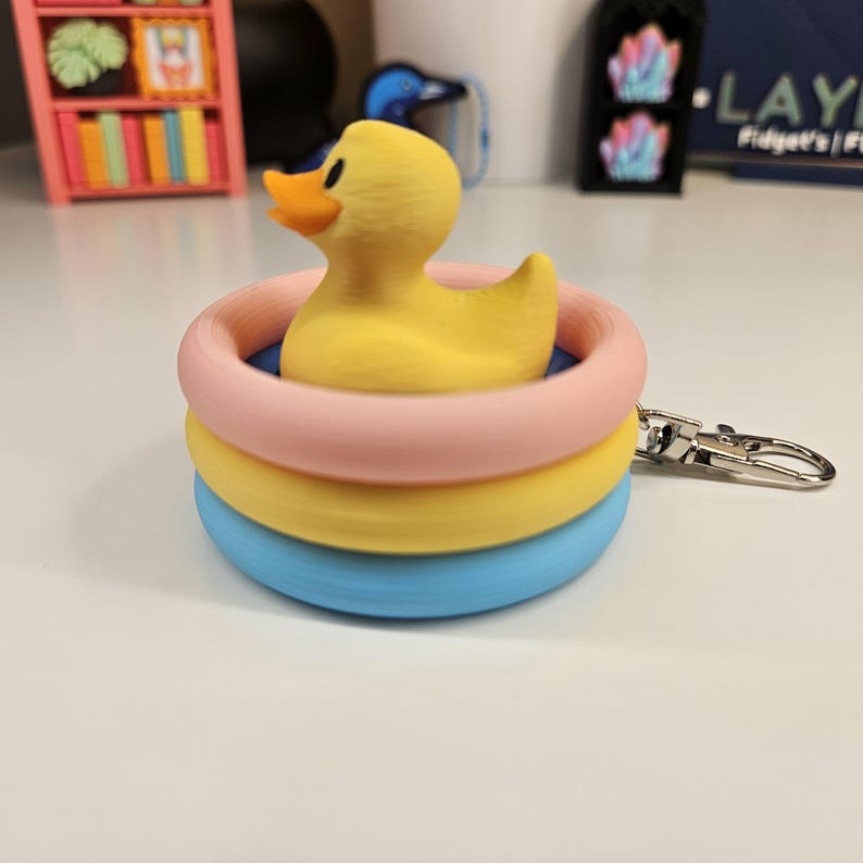 3D Printed Pool Duck Fidget Keychain | Clicker Bag Charm, Summer Toy - Etsy