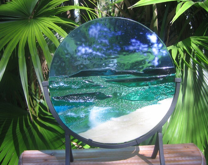 DEEP CALM - Fused Glass in Stained Glass Style Ocean Scene With Rolling ...