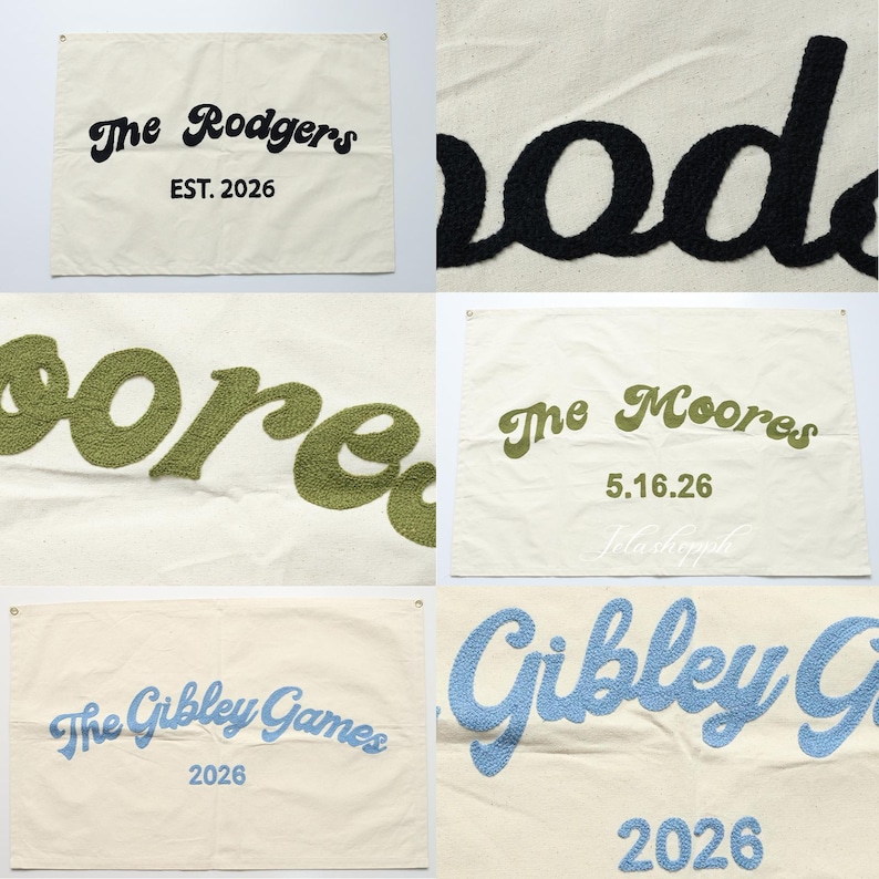 Hand Embroidered Family Name Sign,custom Last Name Flag,housewarming ...