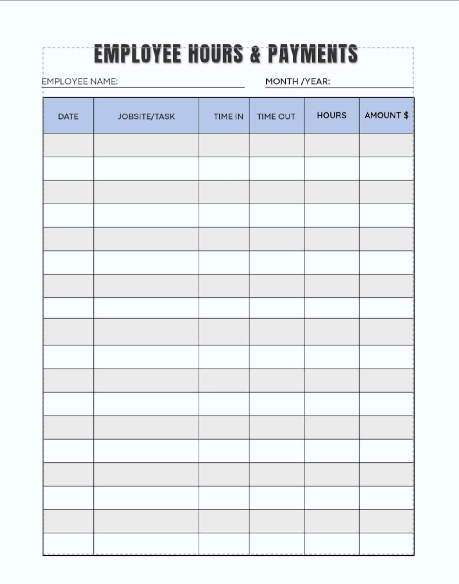Employee Hours Payments Tracker | Payroll Log | Canva Spreadsheet ...