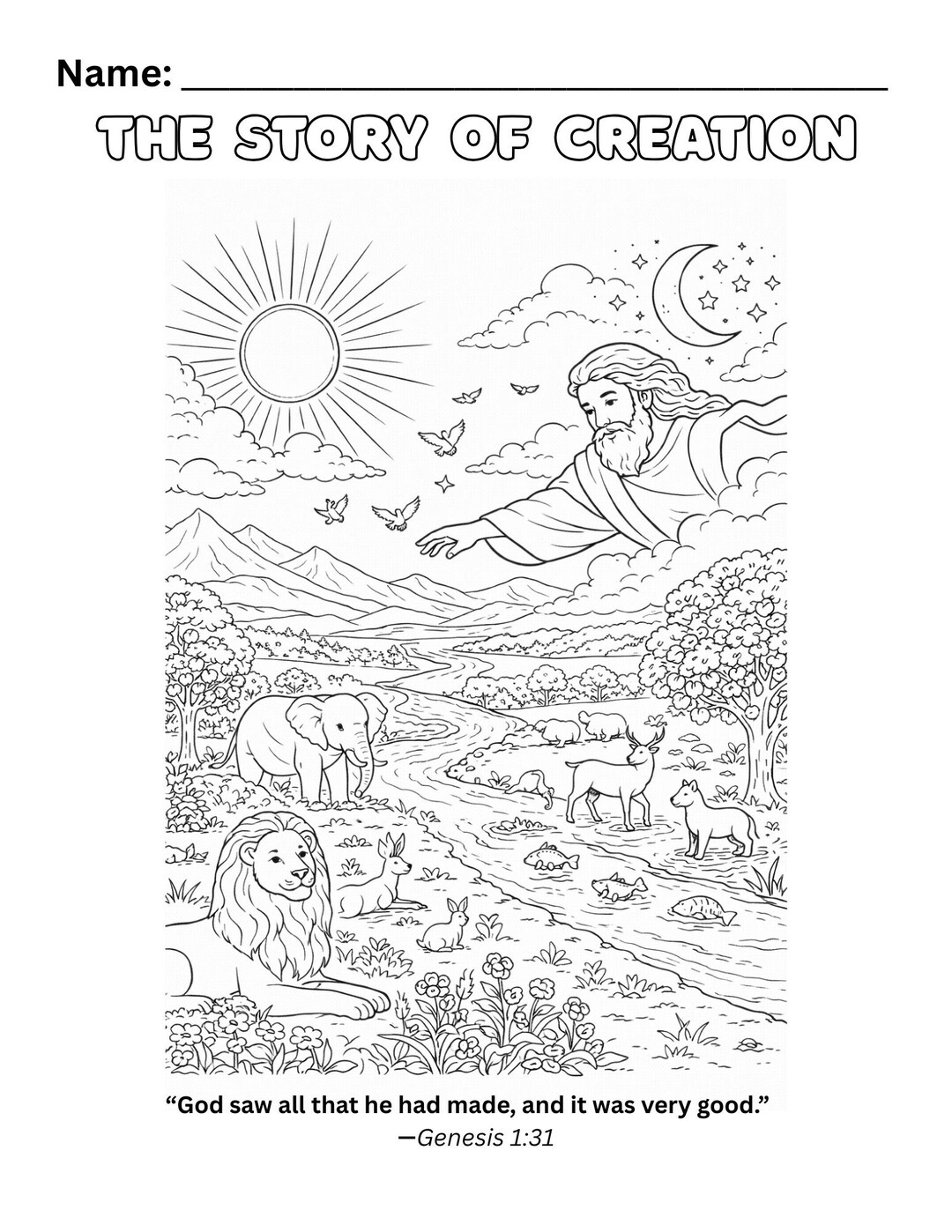 7 Days of Creation Coloring Pages Bible Story Printable Christian ...