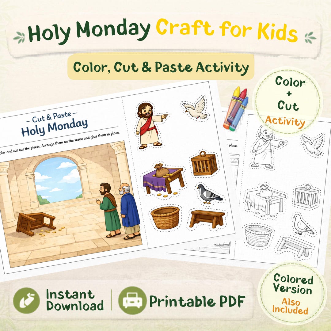 Holy Monday Craft for Kids, Jesus Cleanses Temple Kids, Holy Monday Cut ...