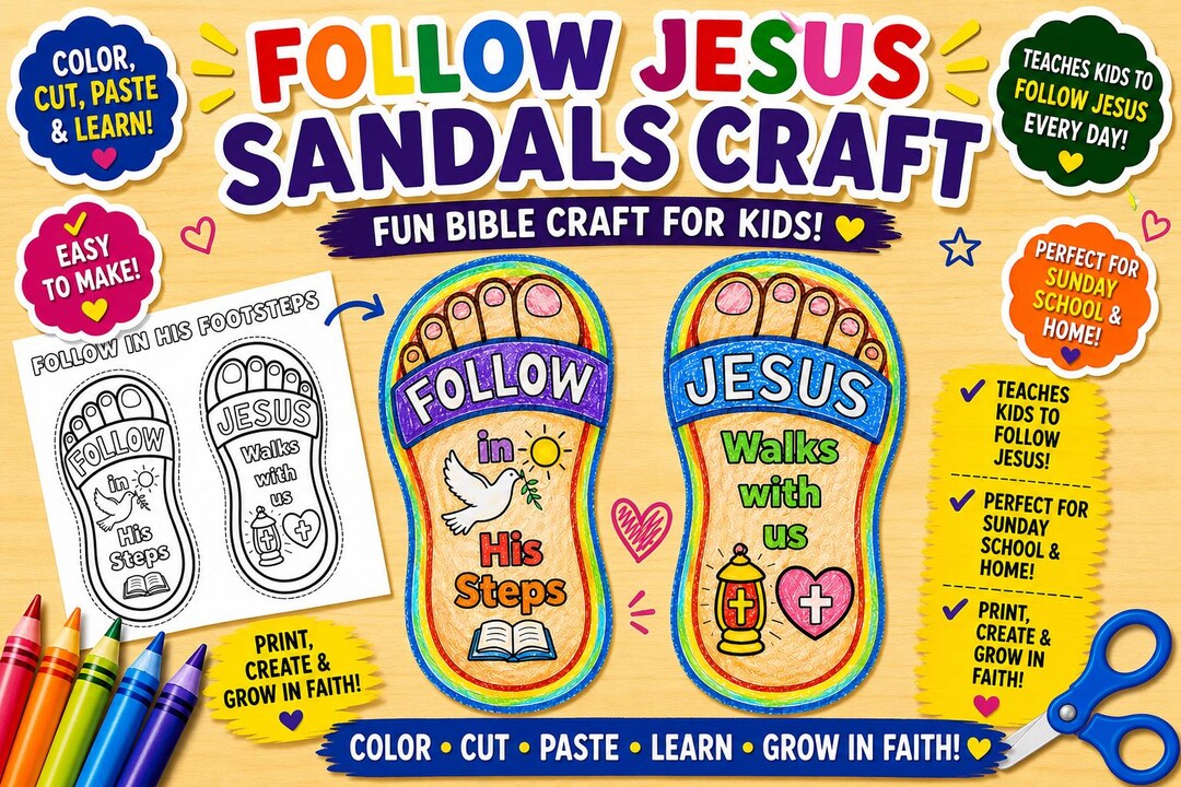Follow Jesus Craft for Kids, Christian Sandals Coloring Activity, Bible ...