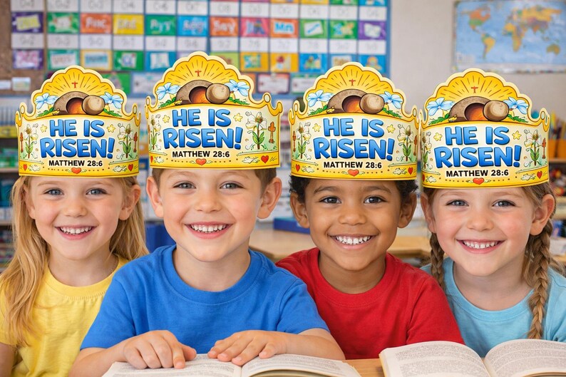 Easter Crown Craft, He is Risen Coloring Activity, Sunday School Bible ...
