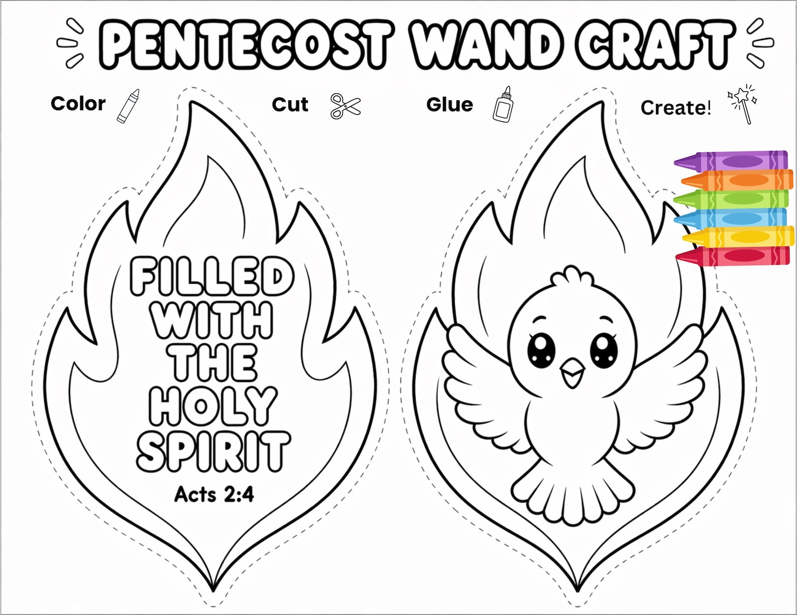 Pentecost Wand Craft Printable | Holy Spirit Bible Craft Kids | Acts 2: ...