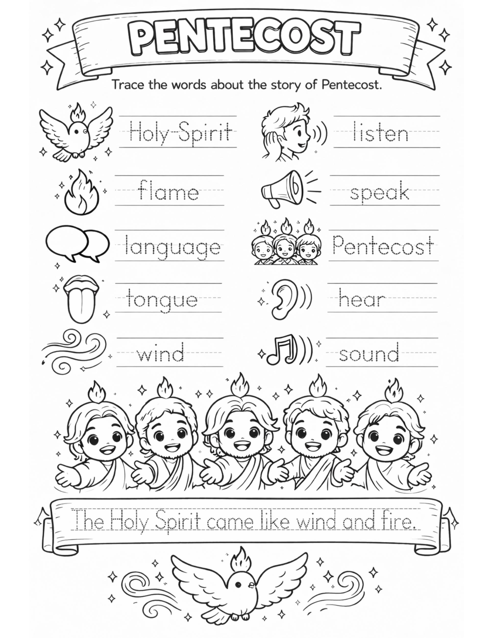 Pentecost Printable Bundle | Holy Spirit Bible Activities for Kids ...