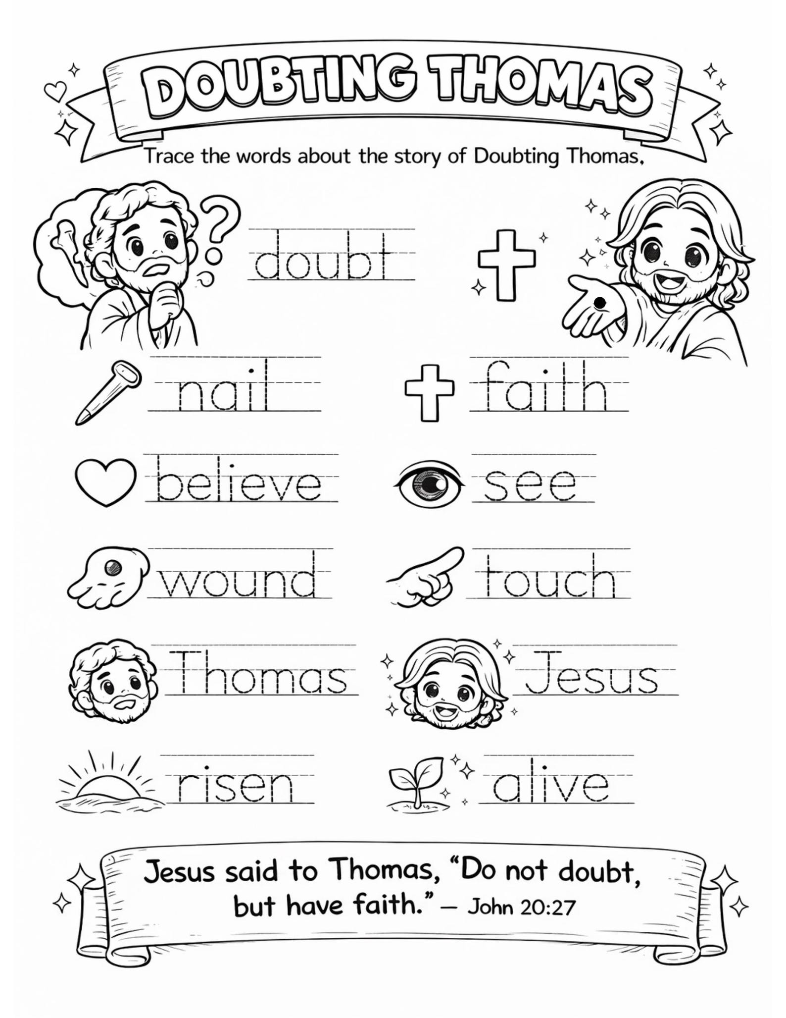 Doubting Thomas Bible Activity for Kids, Sunday School Lesson Printable ...