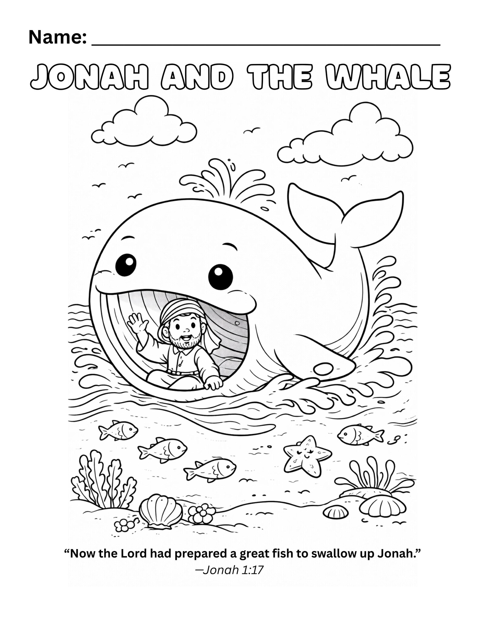 Jonah and the Whale Coloring Page, Bible Story Activity (PDF) - Etsy