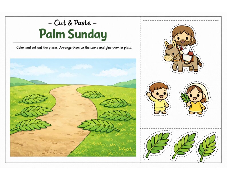 Palm Sunday Craft for Kids Printable Cut and Paste Activity Coloring ...