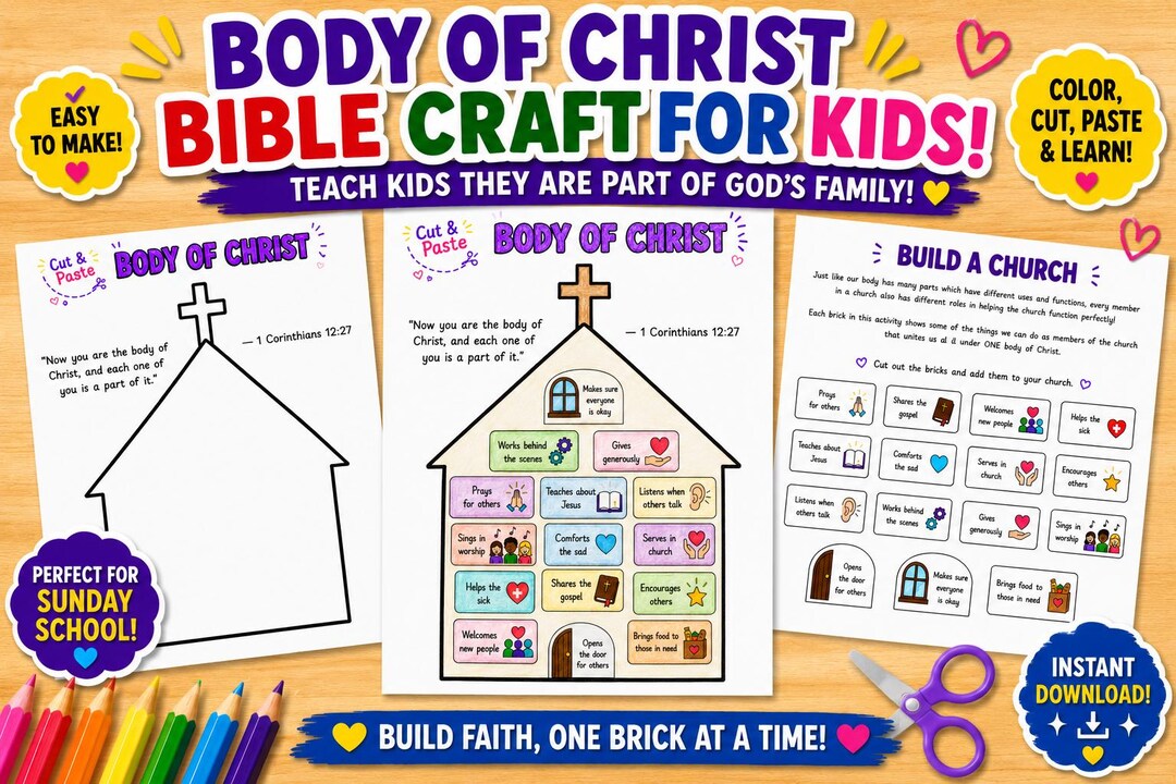 Body of Christ Craft for Kids, Build a Church Bible Activity, Sunday ...