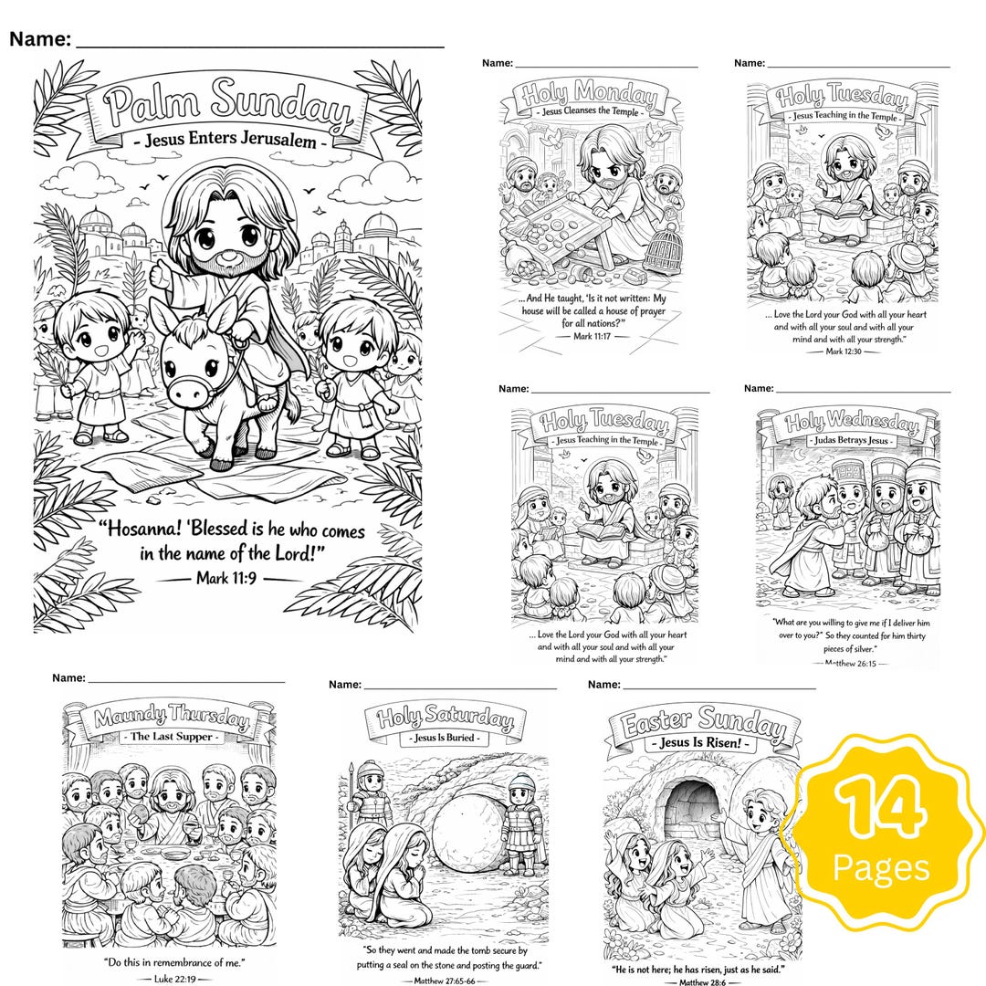 Holy Week Coloring Pages for Kids, Holy Week Coloring Book, Holy Week ...