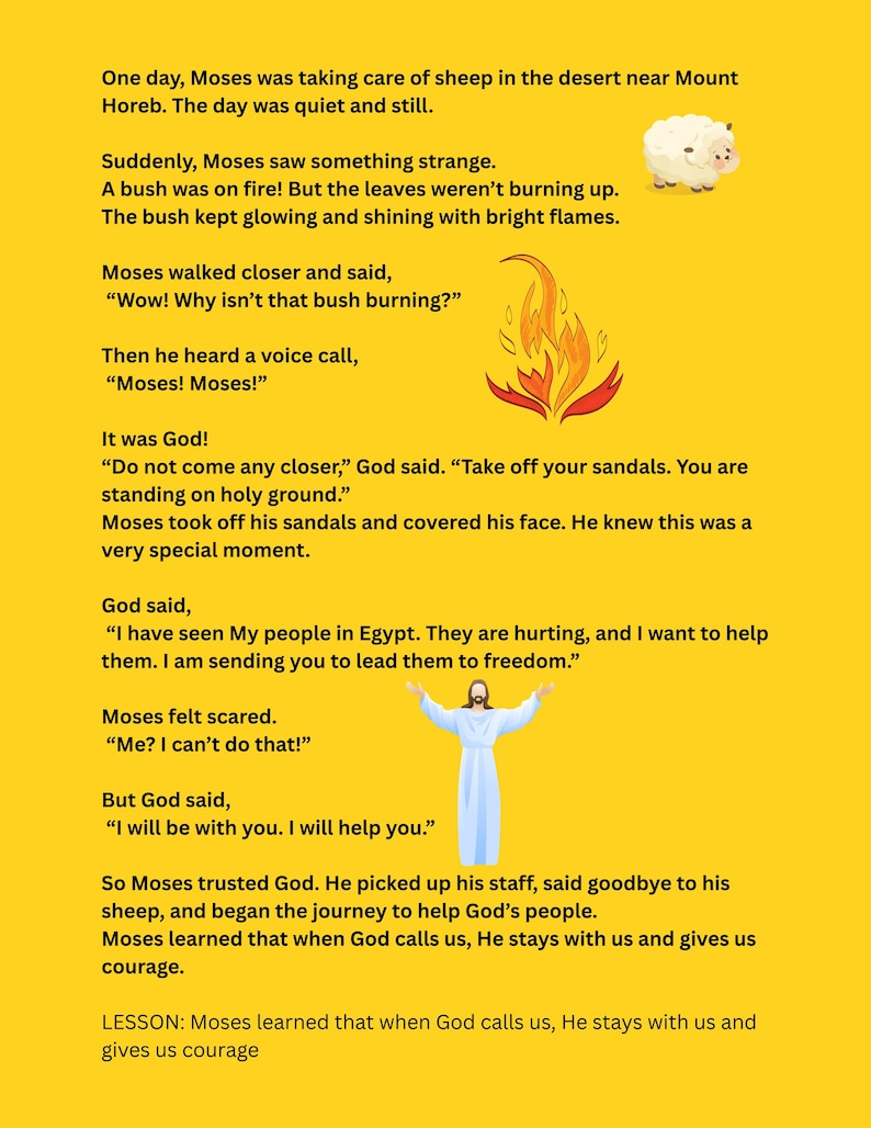 Moses & the Burning Bush Coloring Page Printable, Exodus 3 Bible Story ...