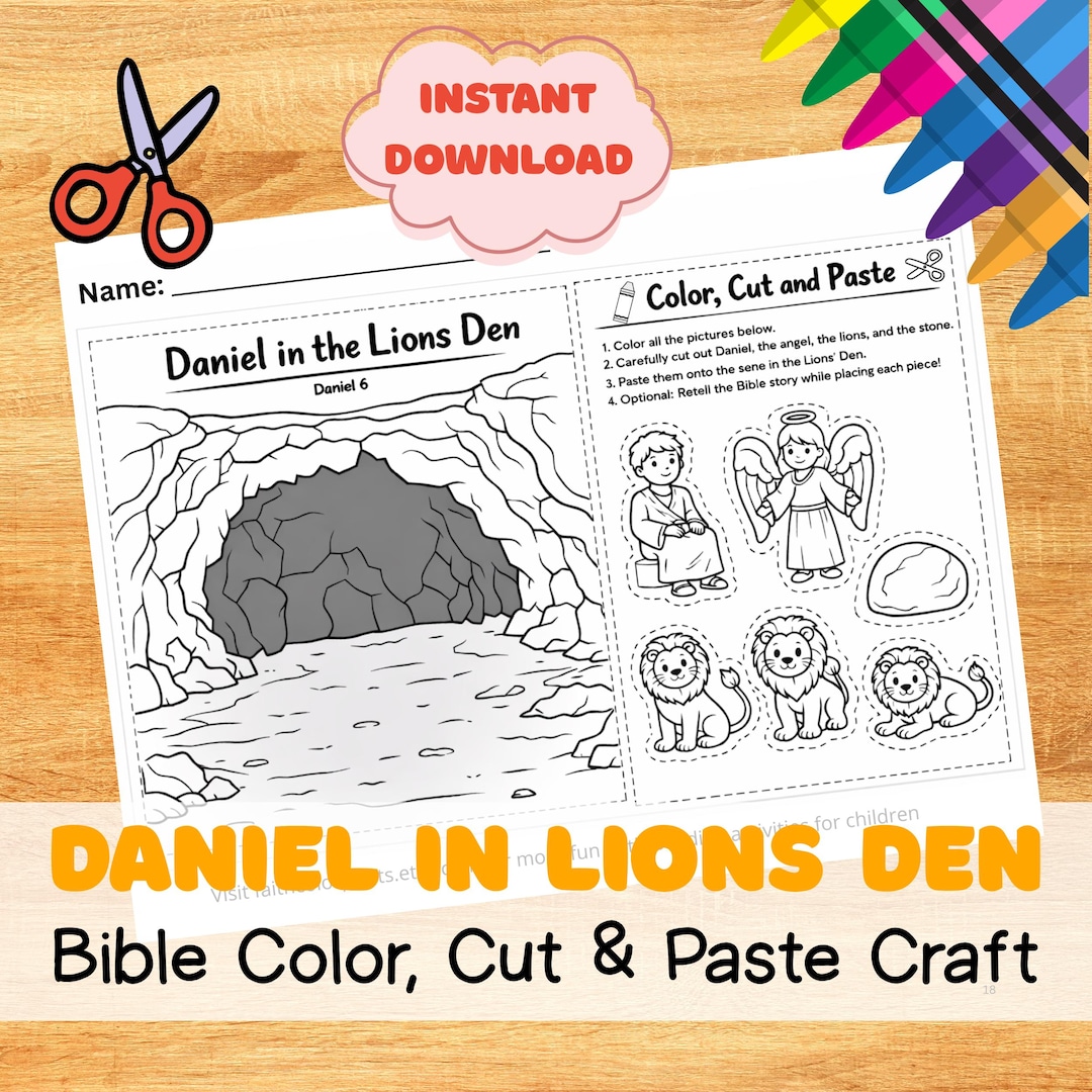 Daniel in the Lions Den Craft Printable | Bible Story Coloring Cut and ...