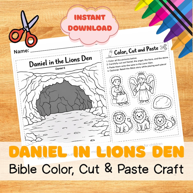 Daniel in the Lions Den Craft Printable | Bible Story Coloring Cut and ...