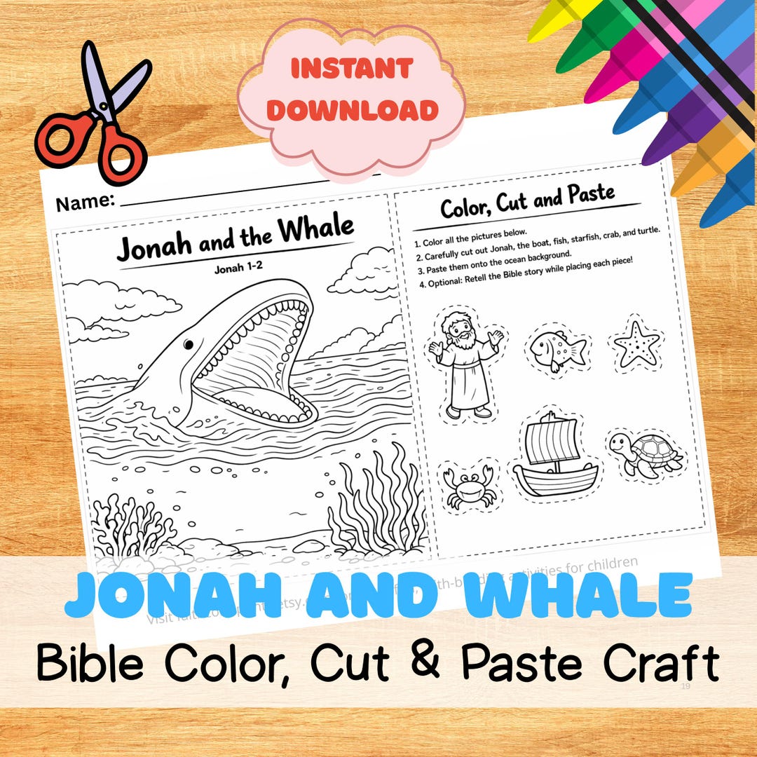 Jonah and the Whale Craft Printable | Bible Story Coloring Cut and ...