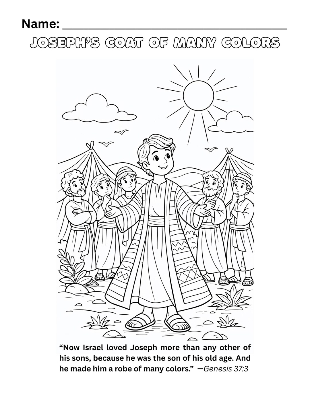Joseph's Coat of Many Colors Coloring Page & Bible Story for Kids ...