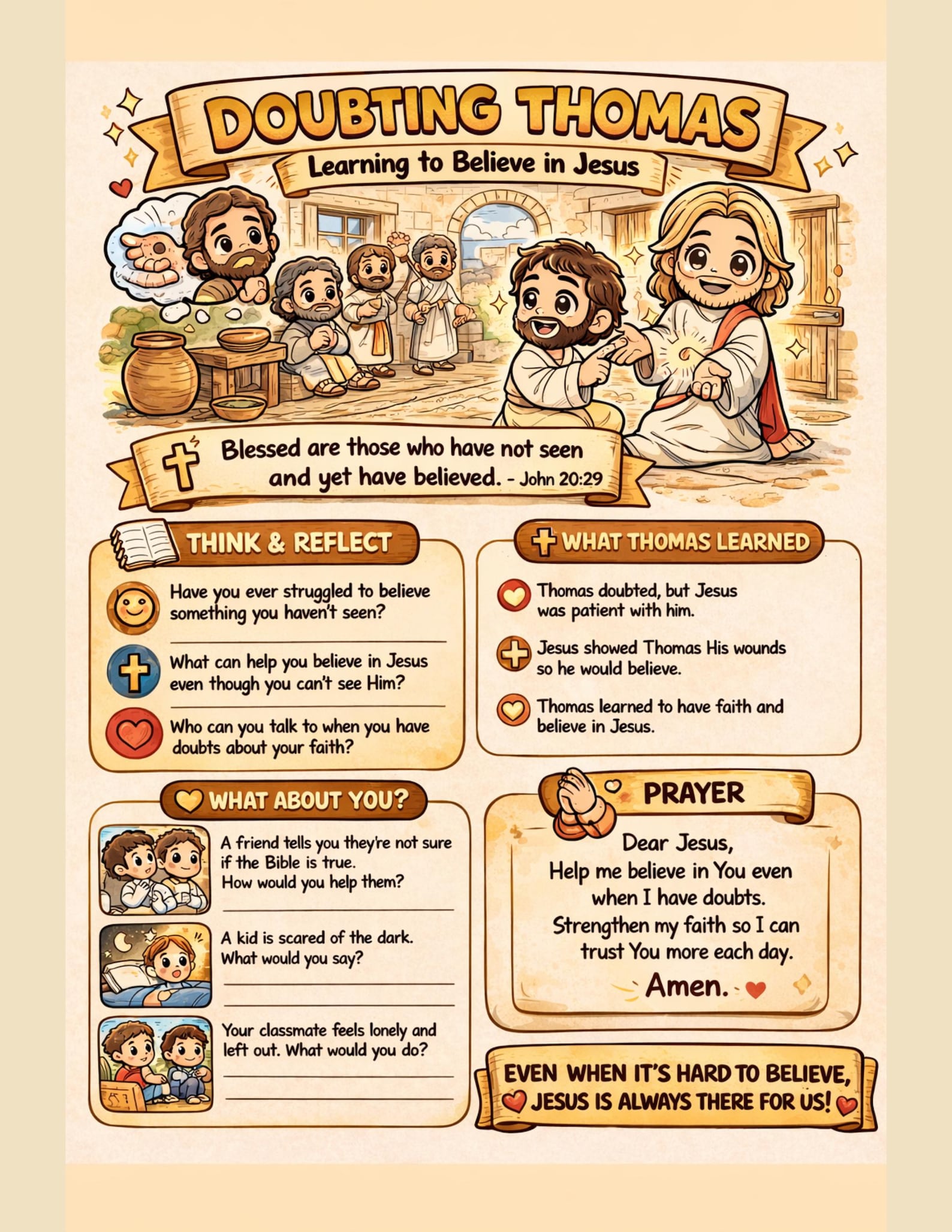 Doubting Thomas Bible Activity for Kids, Sunday School Lesson Printable ...