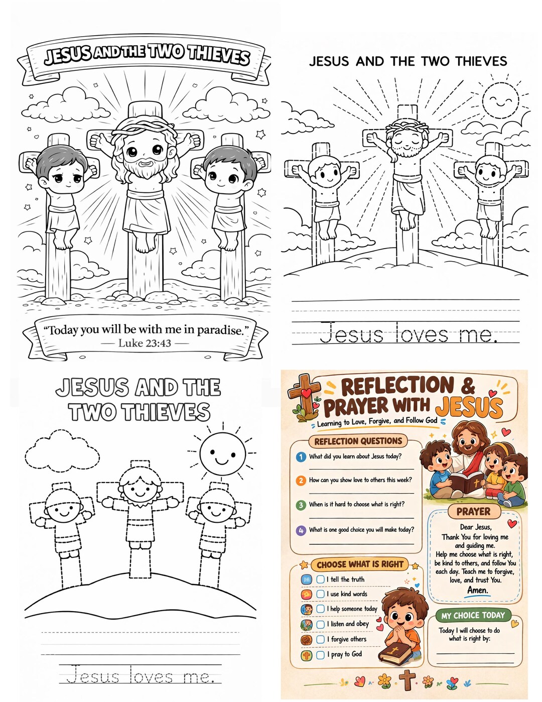 Jesus and Two Thieves Printable Bible Activity, Easter Lent Sunday ...