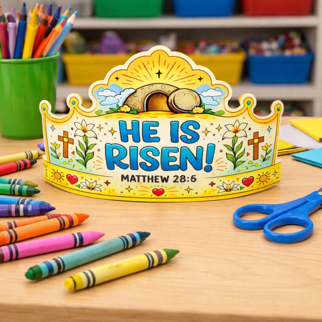 Easter Crown Craft, He is Risen Coloring Activity, Sunday School Bible ...
