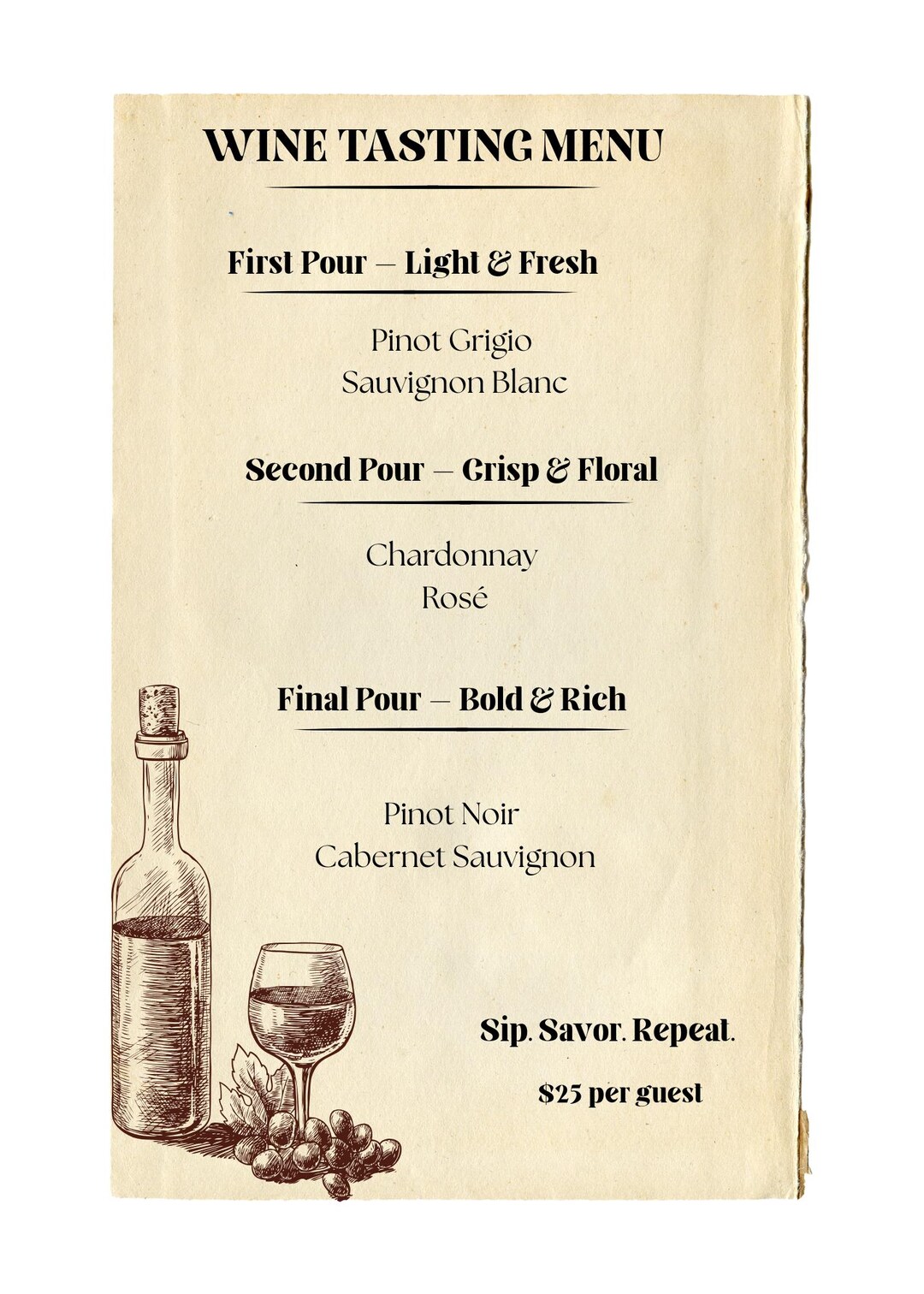 Vintage Wine Tasting Menu Template | Editable Canva Menu | Burgundy ...