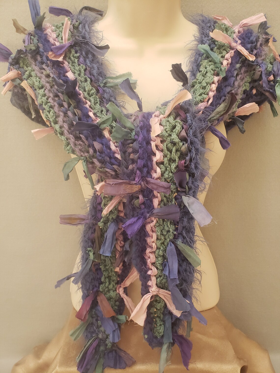 Colorful Sari Silk Scarf / Knitted Scarf With Recycled Sari Silk Ribbon ...