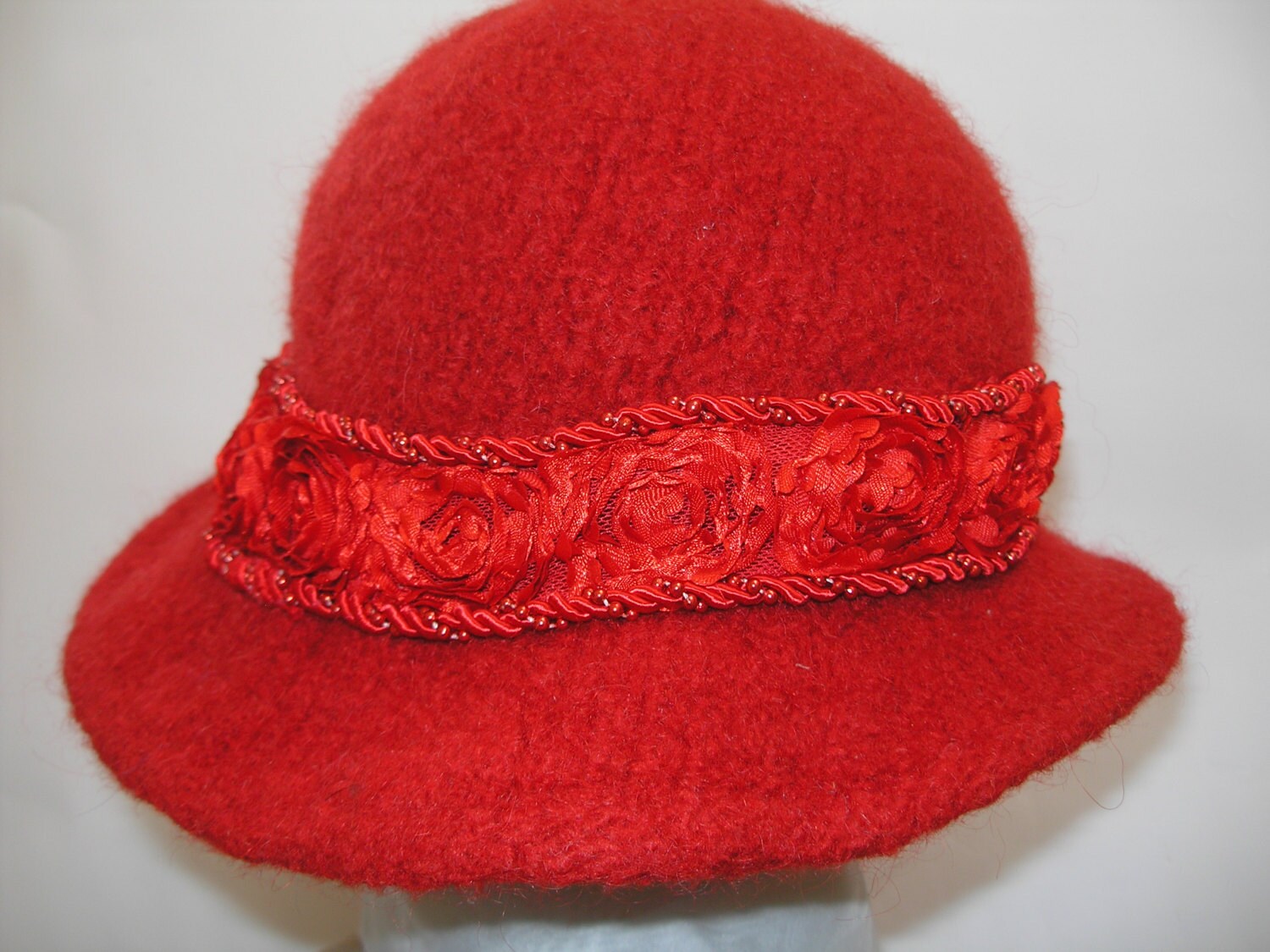 Red Felted Hat / Felted Red Hat / Red Hat With Flower Band / Red Wool ...