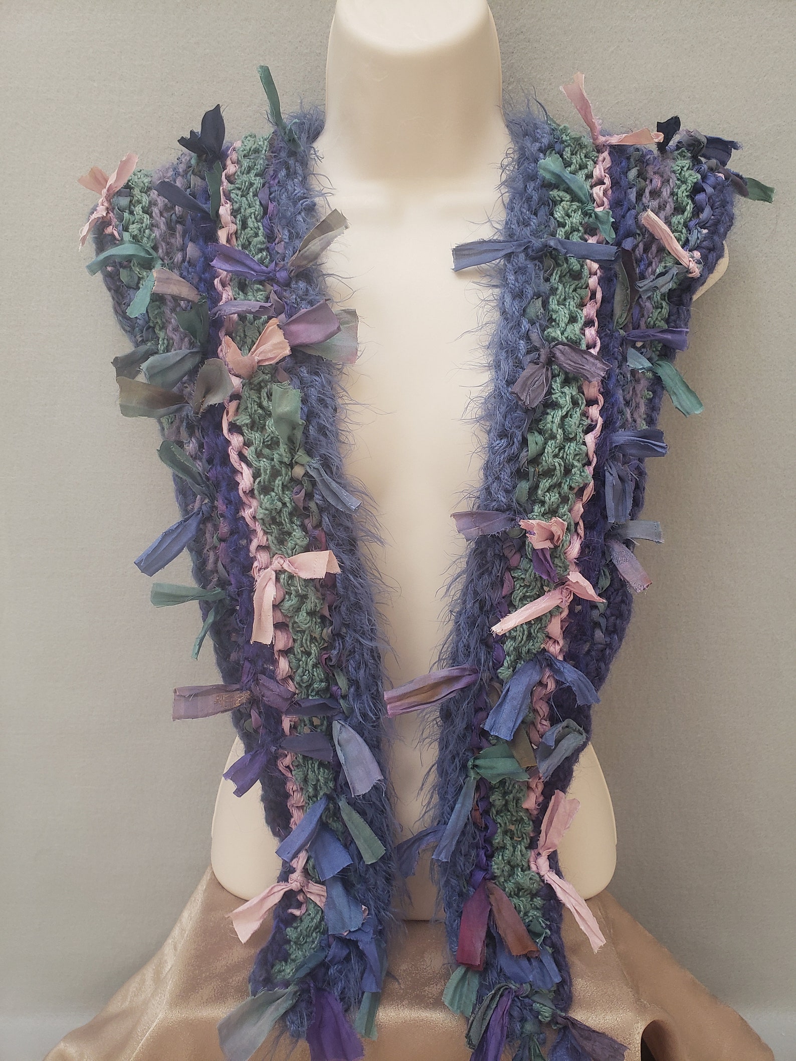 Colorful Sari Silk Scarf / Knitted Scarf With Recycled Sari Silk Ribbon ...