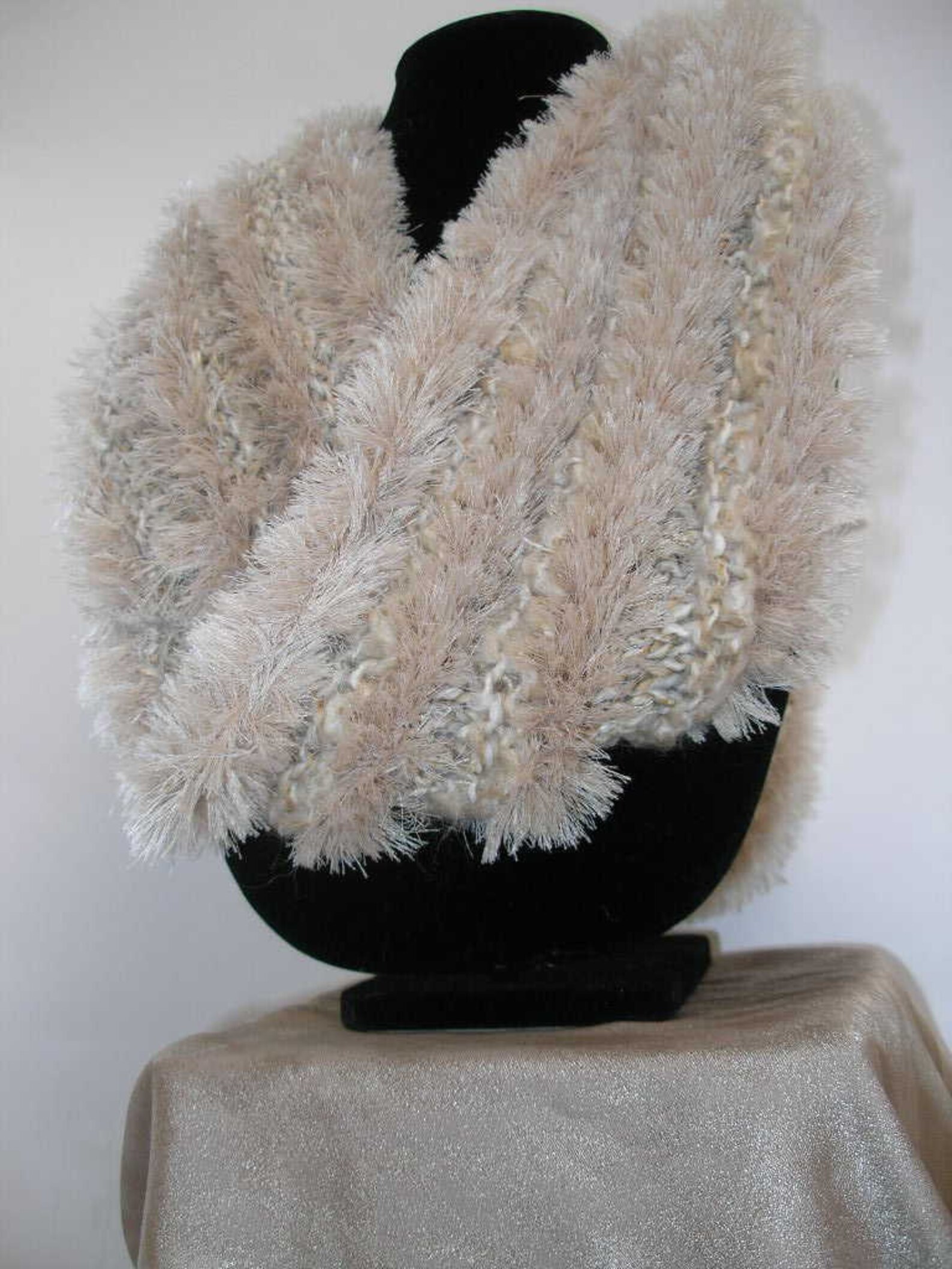 Beige Knitted Scarf, Beige Infinity Scarf, Women Knitted Infinity Scarf ...