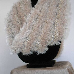 Beige Knitted Scarf, Beige Infinity Scarf, Women Knitted Infinity Scarf ...