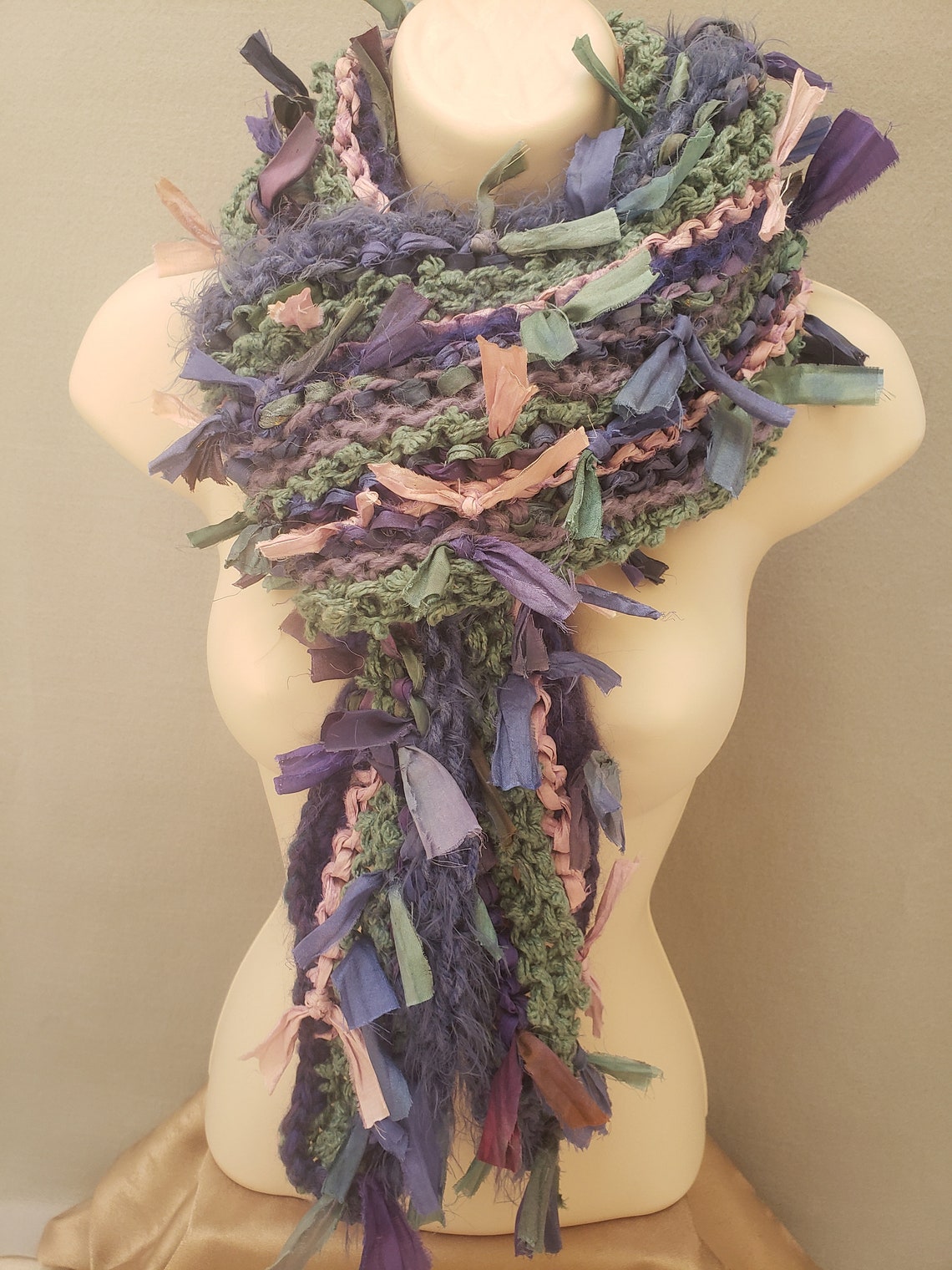 Colorful Sari Silk Scarf / Knitted Scarf With Recycled Sari Silk Ribbon ...