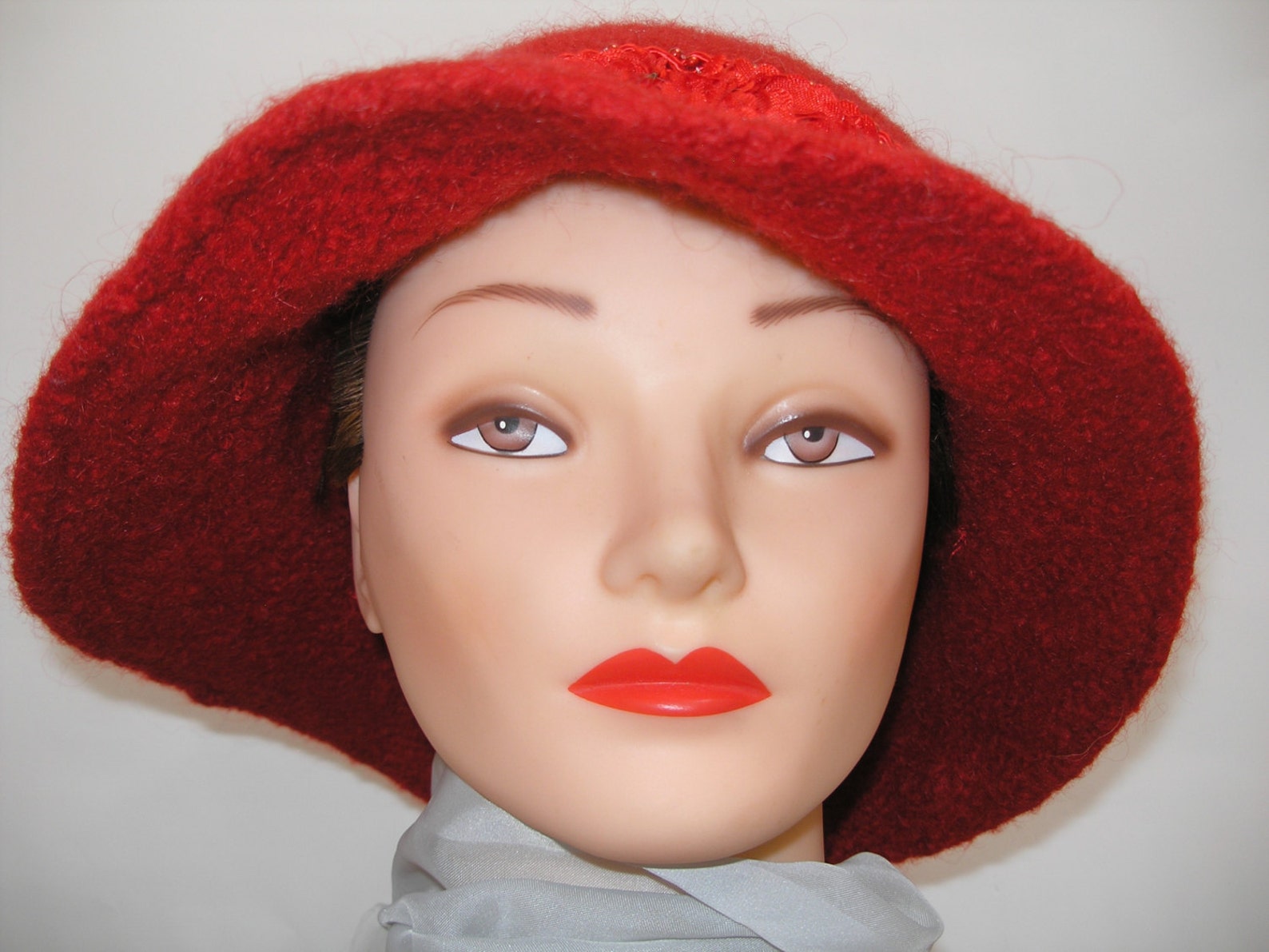 Red Felted Hat / Felted Red Hat / Red Hat With Flower Band / Red Wool ...