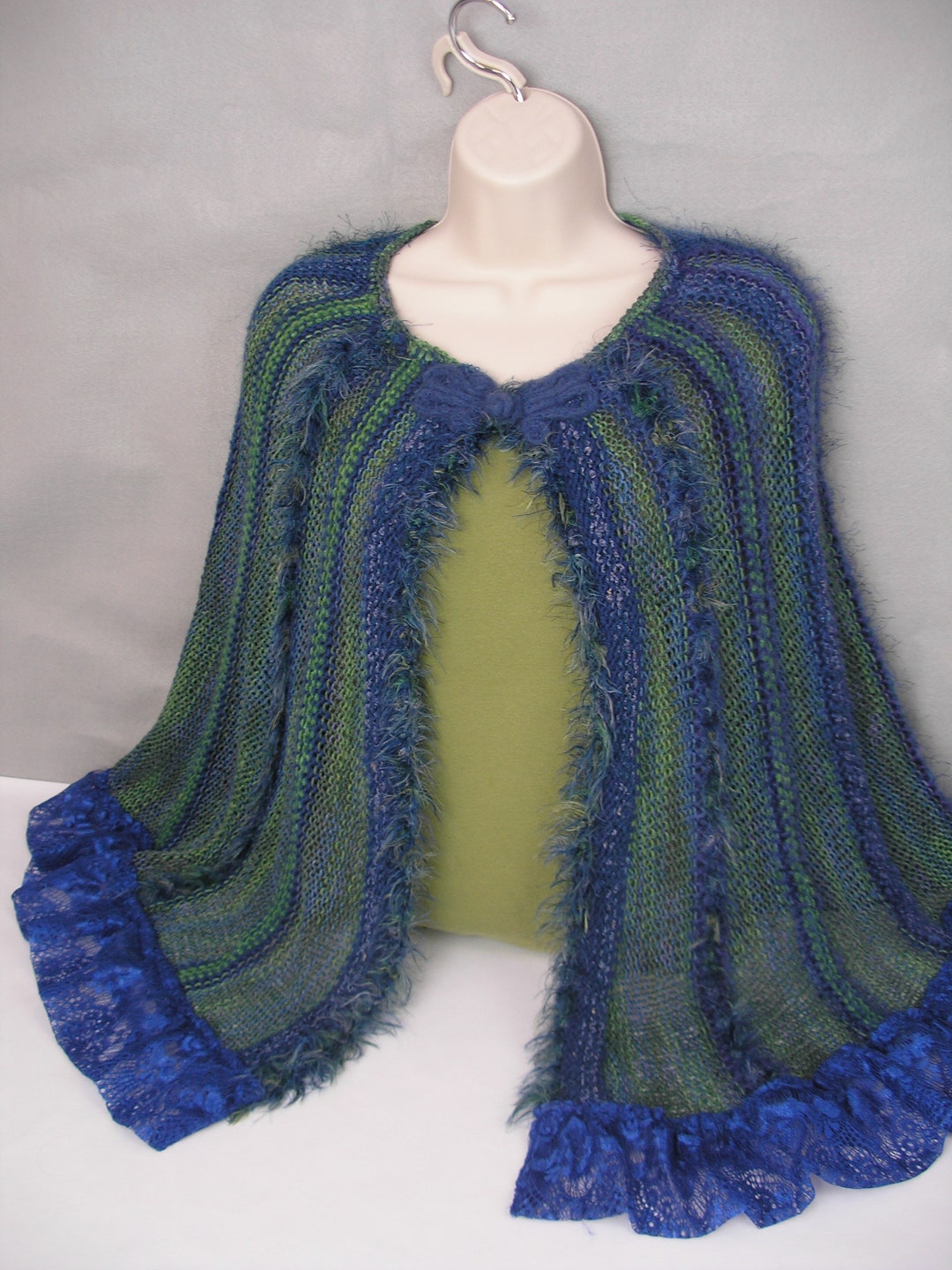 Unique Cape, Seller Designed and Created ; Knitted, Blues and Greens ...