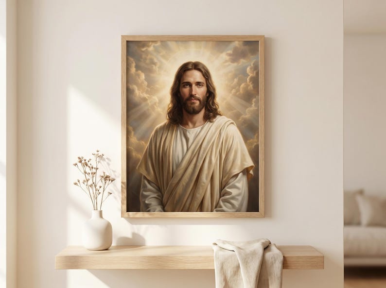 Jesus Christ Wall Art, Heavenly Savior Portrait, Christian Home Decor ...