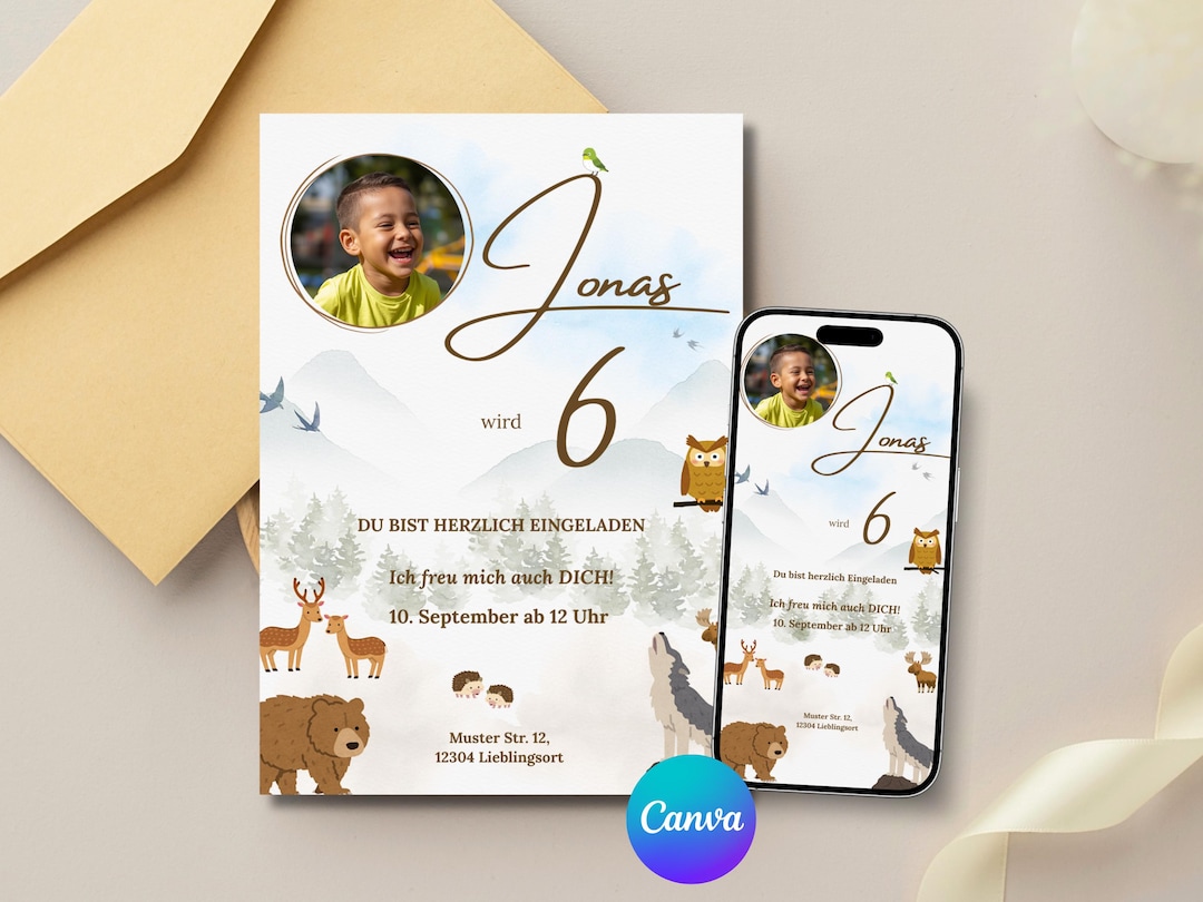 Woodland Animals Digital Invitation Card With Photo, Personalized ...