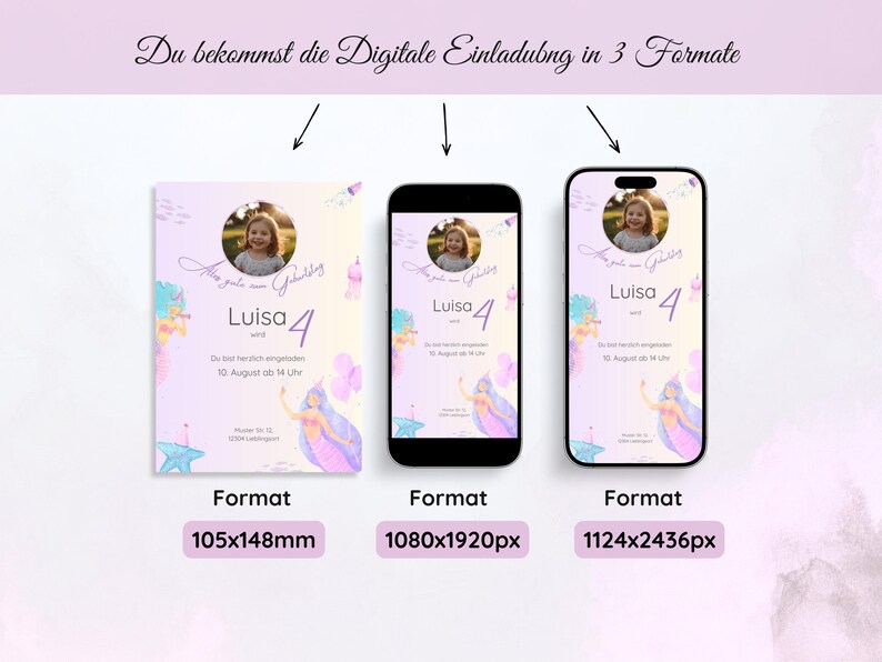 Digital Mermaid Birthday Invitation for Girls With Photo, Personalized ...