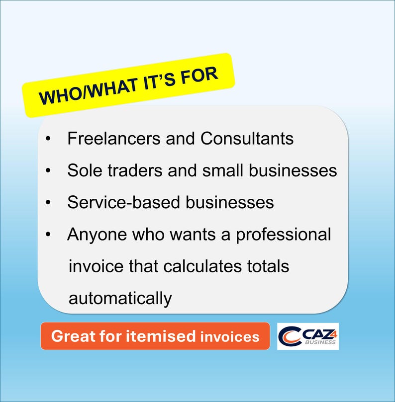 Auto Calculating Invoice Template for Small Business (excel) - Etsy