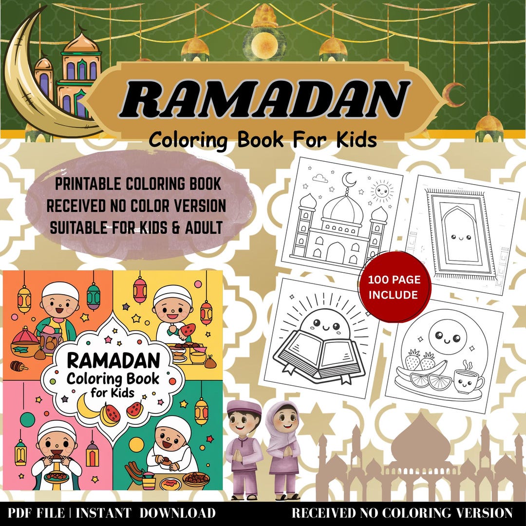 Ramadan Coloring Book PDF | 100 Pages | Kids and Adults | Islamic ...