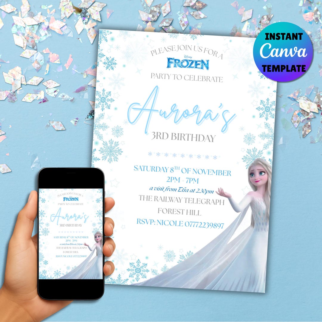Frozen Birthday Party Invitation Canva Template - Etsy