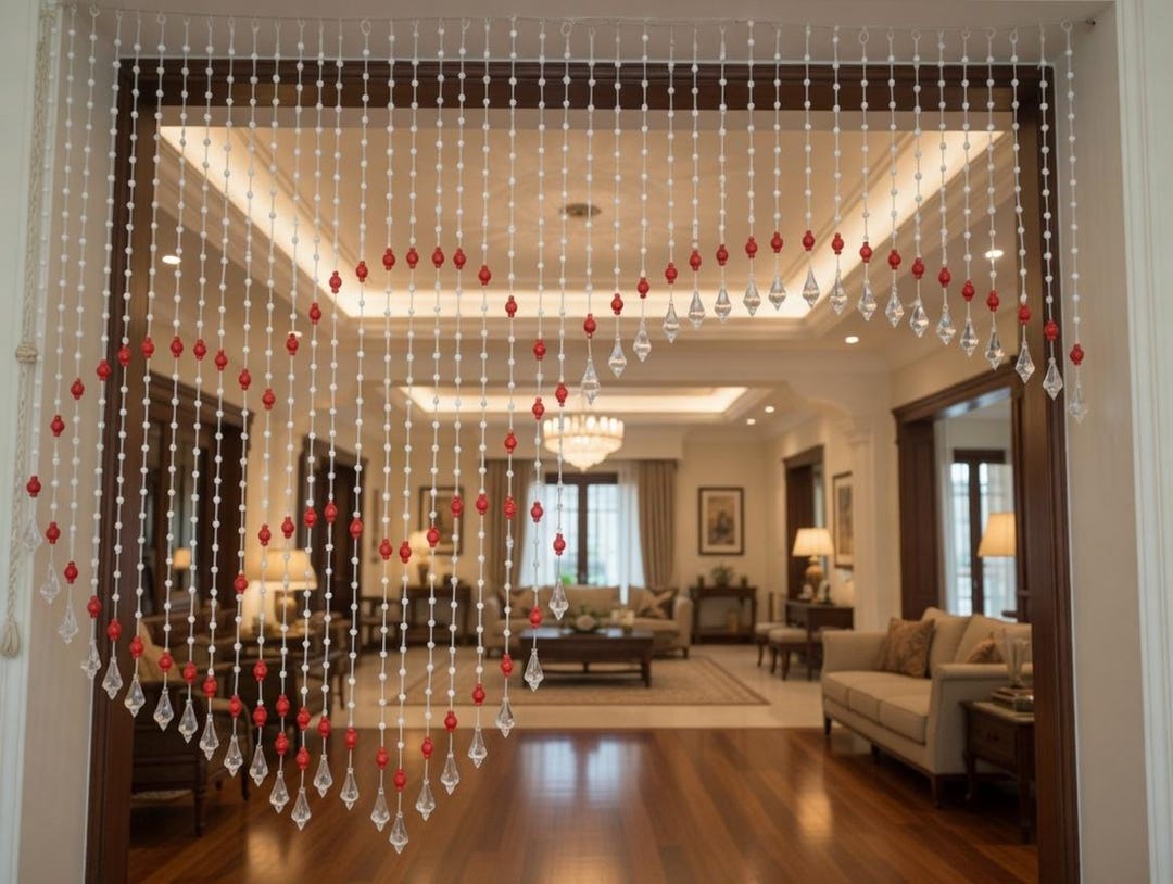 Crystal Bead Curtain With Heart Arc Shape | Red Accent Sparkling ...