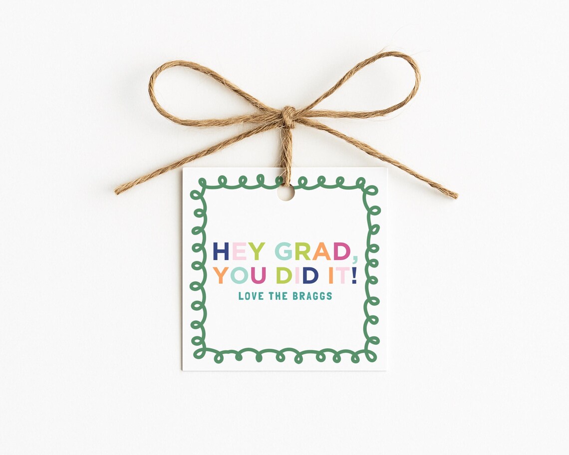Printable Graduation Gift Tag, Congrats Grad Gift Label, Digital ...