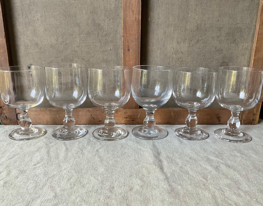 6 French Vintage Rustic Glasses for Water or Wine, Handmade, Later 19th ...
