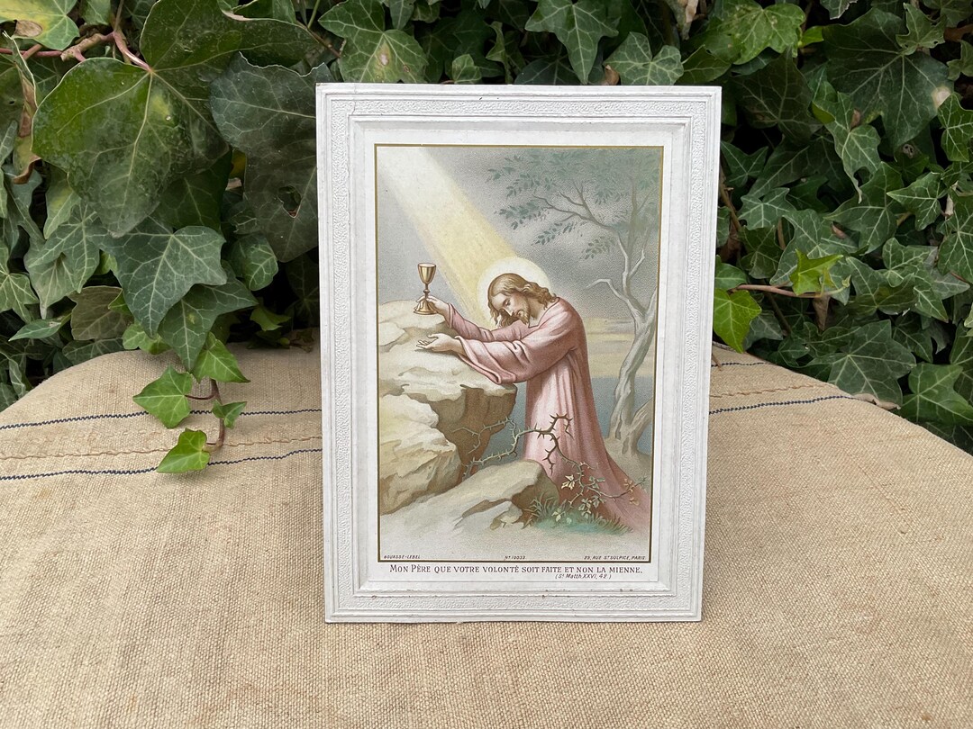 French Vintage Holy Picture, Jesus, Cardboard Frame, Matthew 26 39 - Etsy