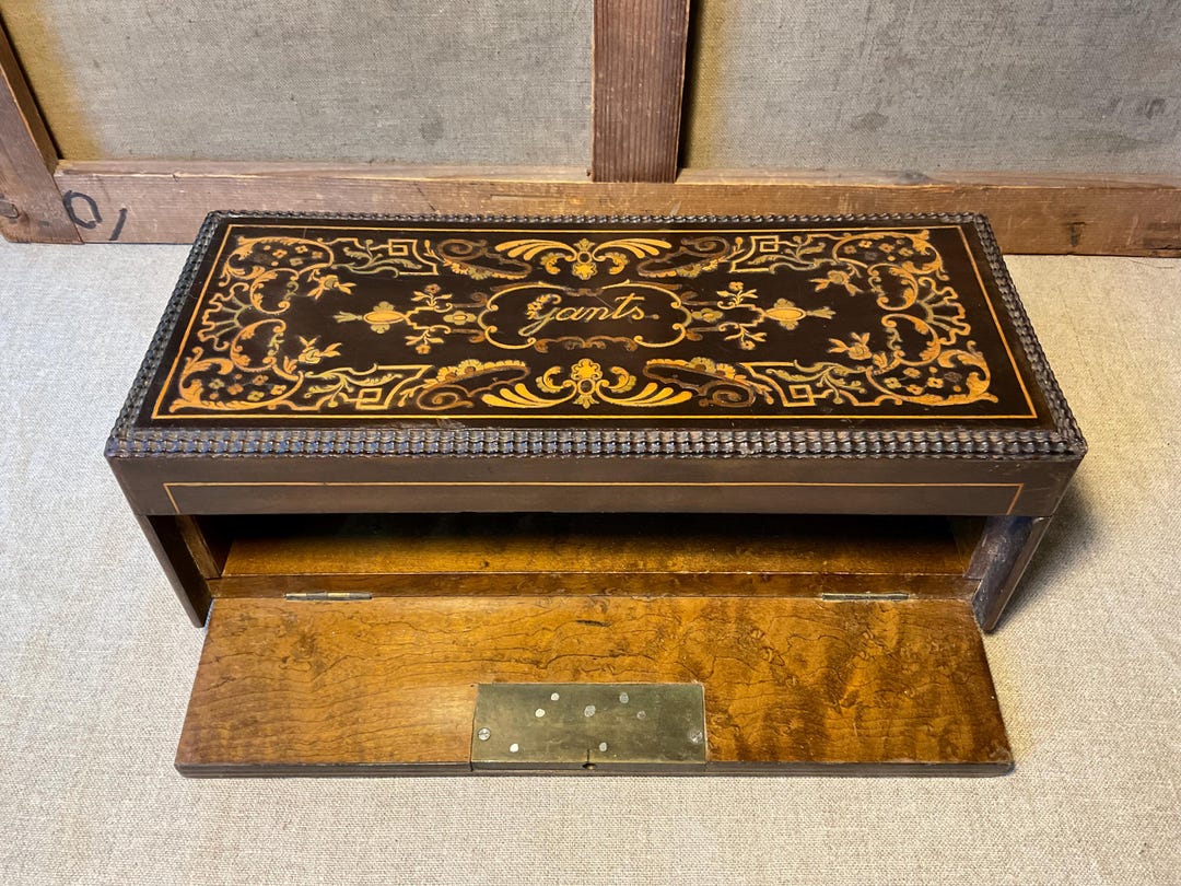 French Vintage Wooden Box, 19th Handmade Marquetry, Small Coffer, No ...