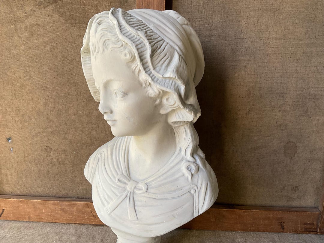 French Vintage Plaster Girl Bust, Statue, Handmade, Painted White ...