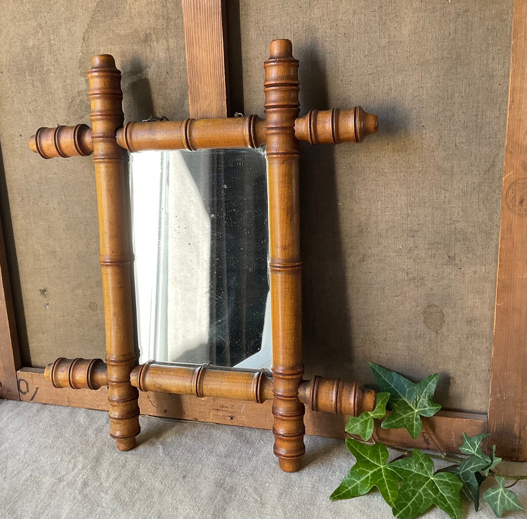 French Vintage Small Mirror in Wooden Frame, 1900 Handmade, 14.17 ...