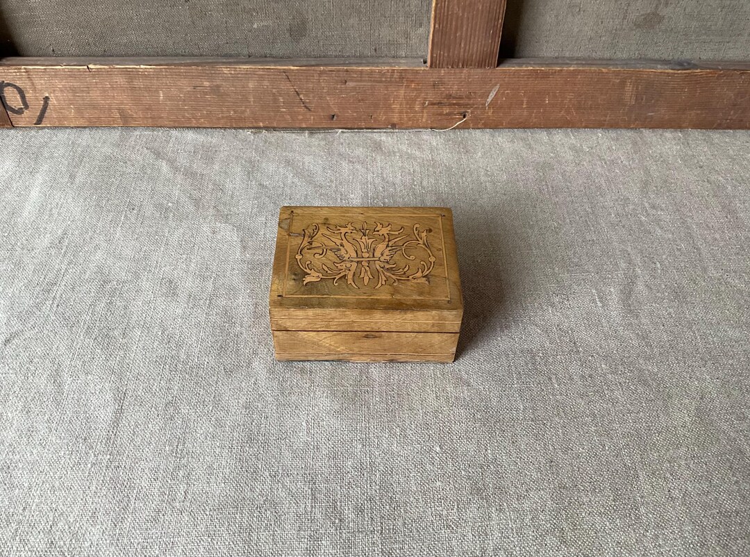 French Vintage Very Small Wooden Box, With Marquetry, Tiny Coffer ...