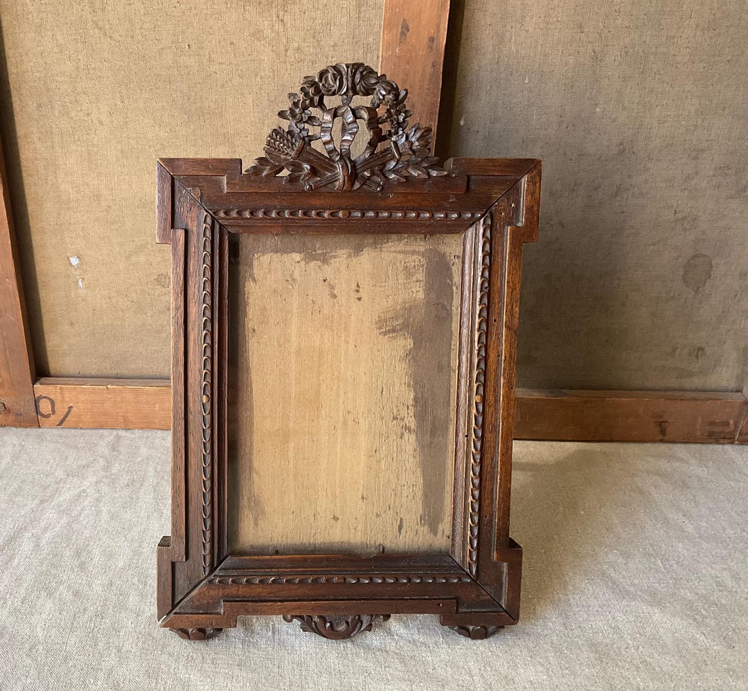 French Vintage Hand Carved Frame, With Sheaf of Wheat, Flowers, Ribbon ...