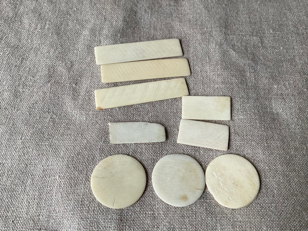 9 Bone Tokens, French Vintage, 19th Handmade, for Games, Deco or ...