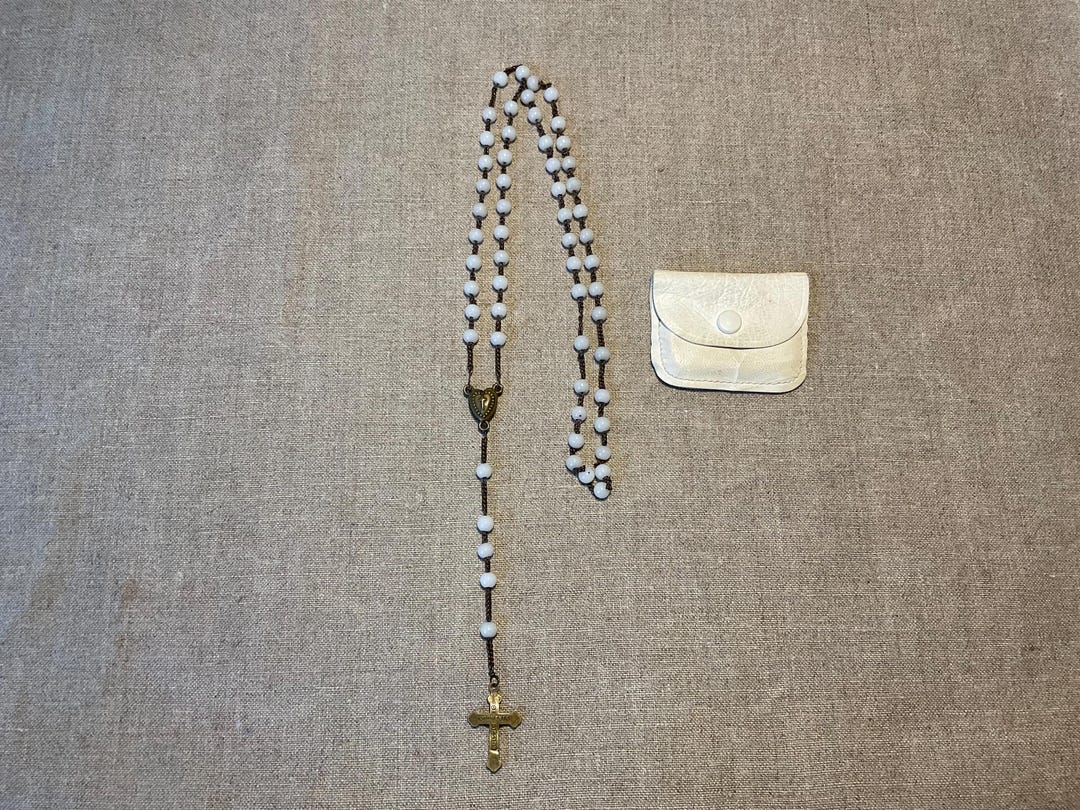French Vintage Chaplet, Rosary, White Beads in Glass, Cross in Silver ...